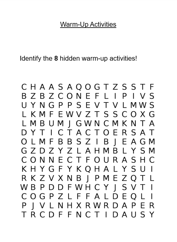 Warm-Up Activities: Word Search - PE PLAN IT